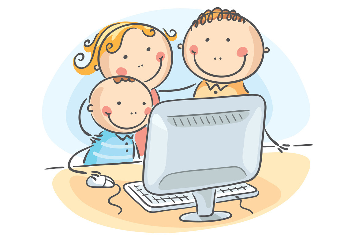 Happy family at the computer | Education Illustrations ~ Creative Market