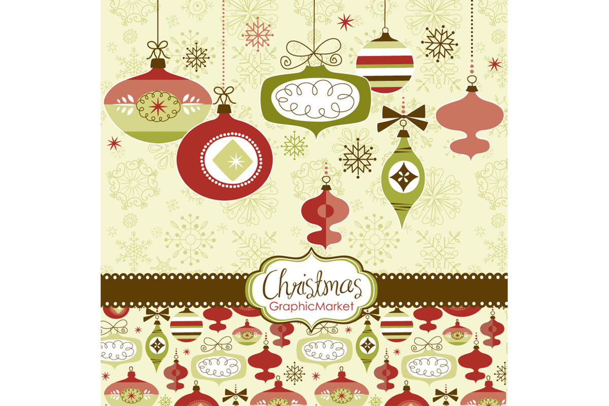 Christmas Clip Art, retro ornaments, a Decorative Illustration by ...