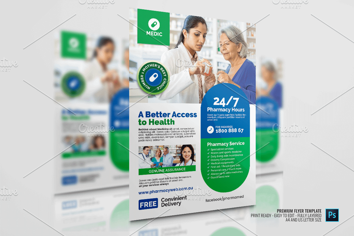 Pharmacy and Health Care Flyer, a Flyer Template by PSDPixel