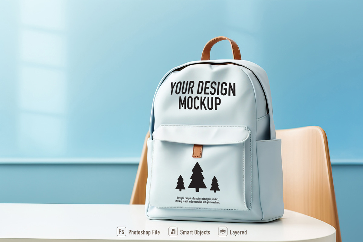 Mockup of a backpack in a class, an Advertising Mockup by OSORIOartist