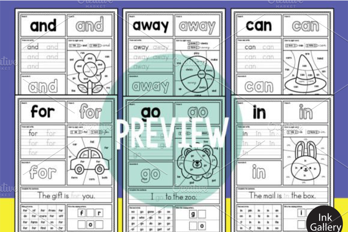 Preschool Dolch Sight Word Worksheet, a Decorative Illustration by Ink ...