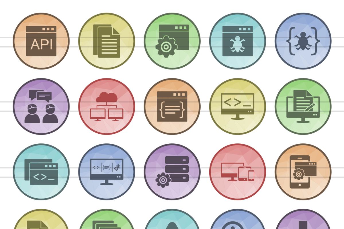 50 Software Filled Low Poly Icons, an Icon by IconBunny | Creative Market