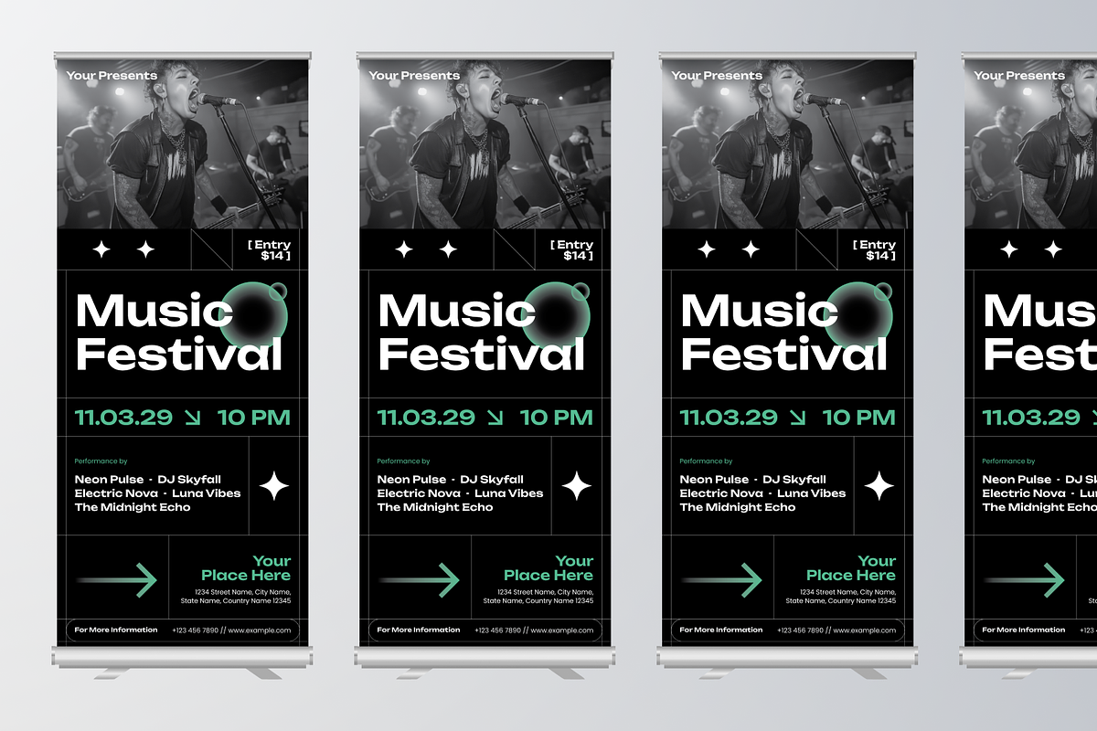 Music Fest Roll Up Banner, a Print Template by Annora Studio