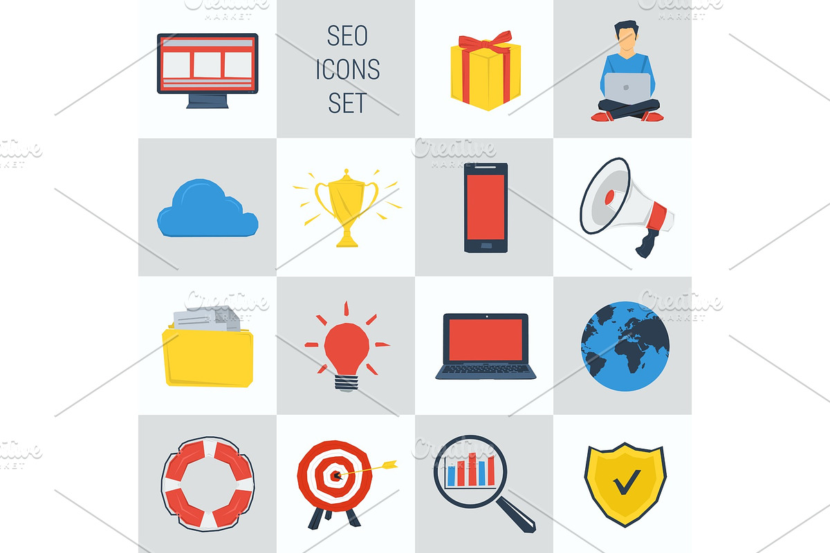 SEO square 15 icons, a Technology Illustration by Vasser | Creative Market