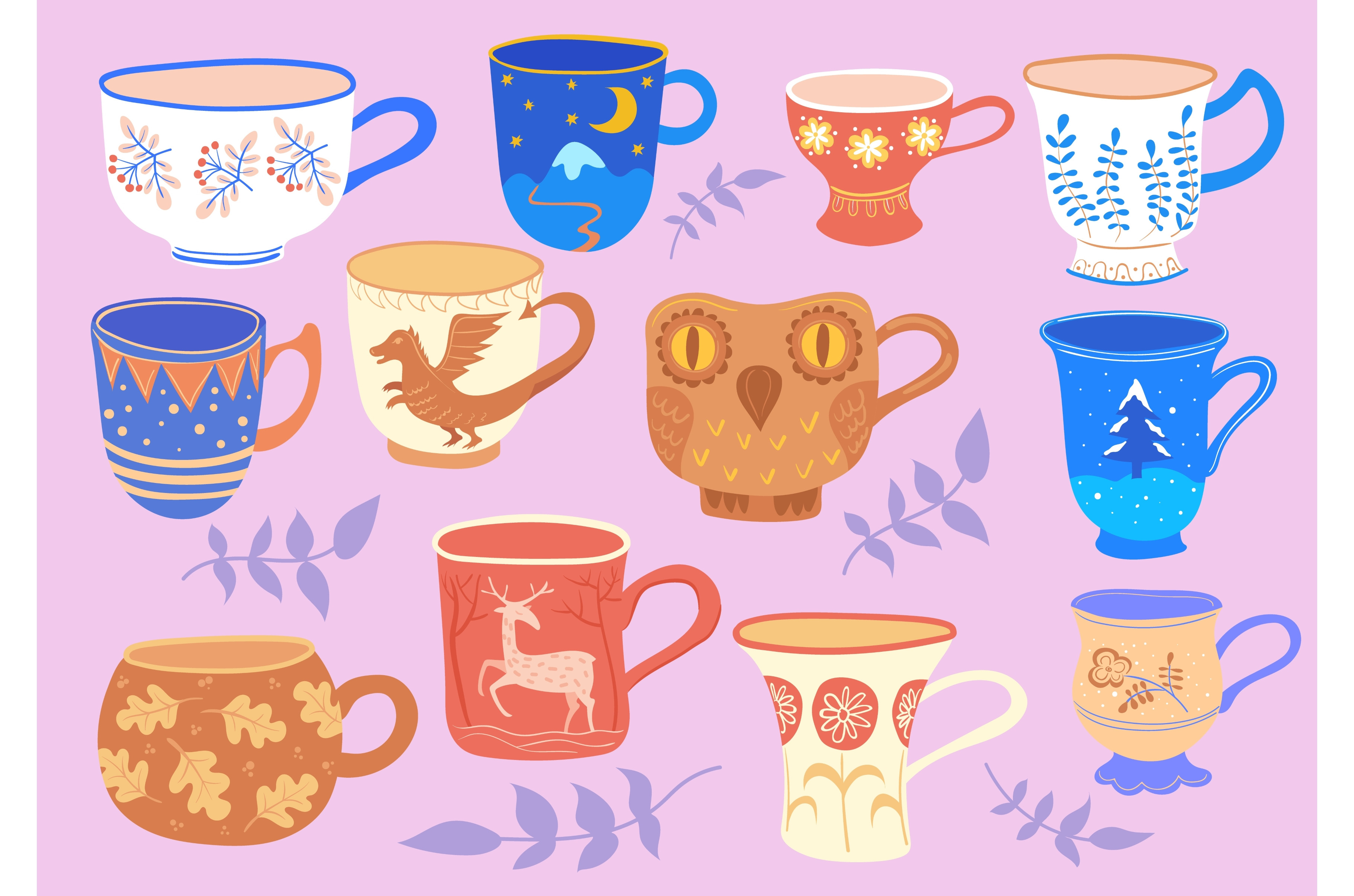 Doodle ceramic mug. Cartoon | Background Graphics ~ Creative Market