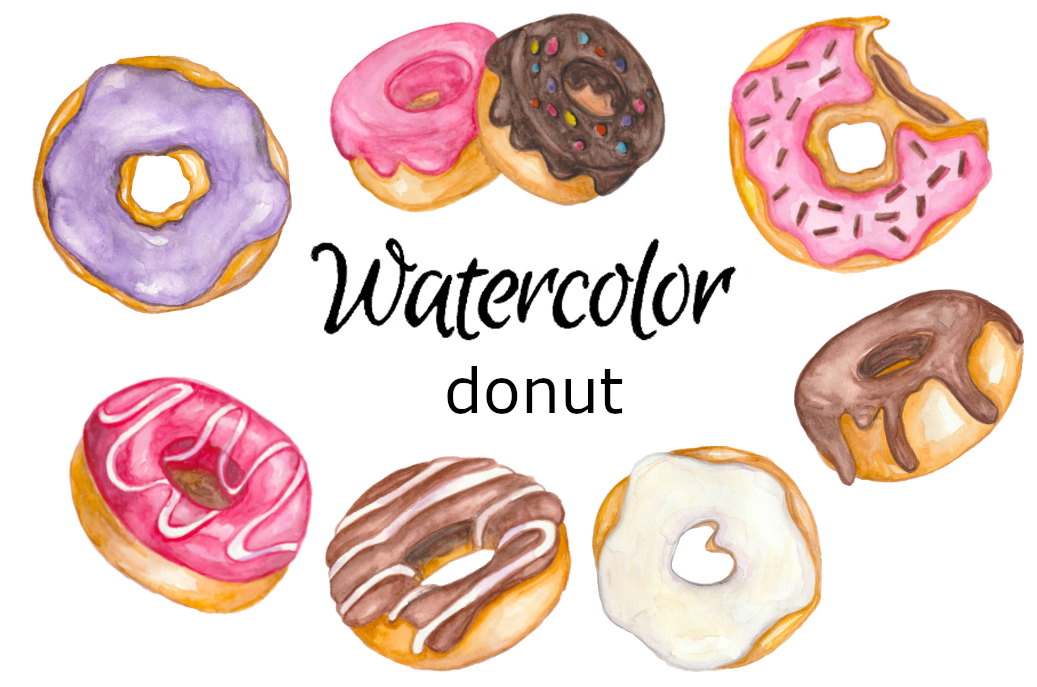Donut watercolor clipart, a Background Graphic by GoodFairyClipArt