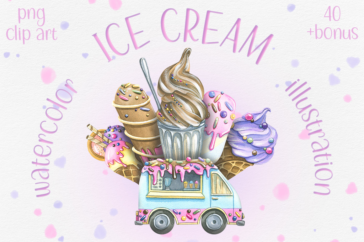 Ice cream food truck watercolor, a Food Illustration by NATASHA CHU