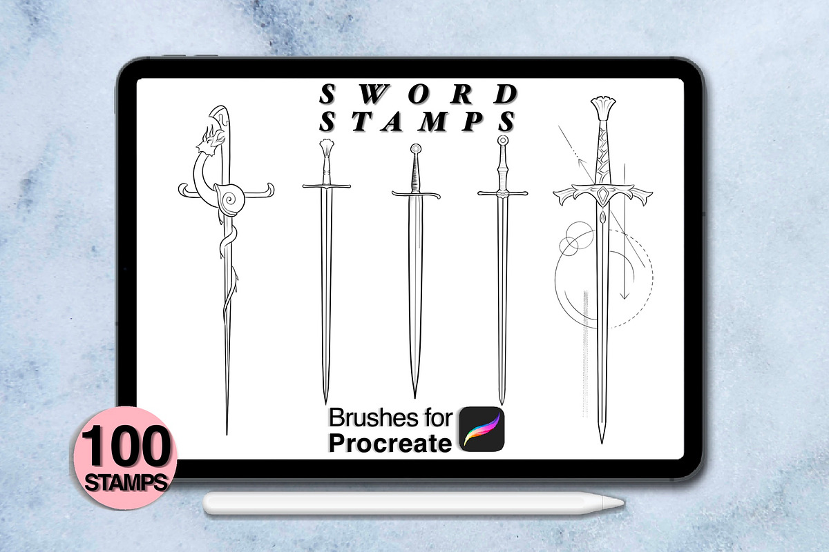 100 procreate sword stamps