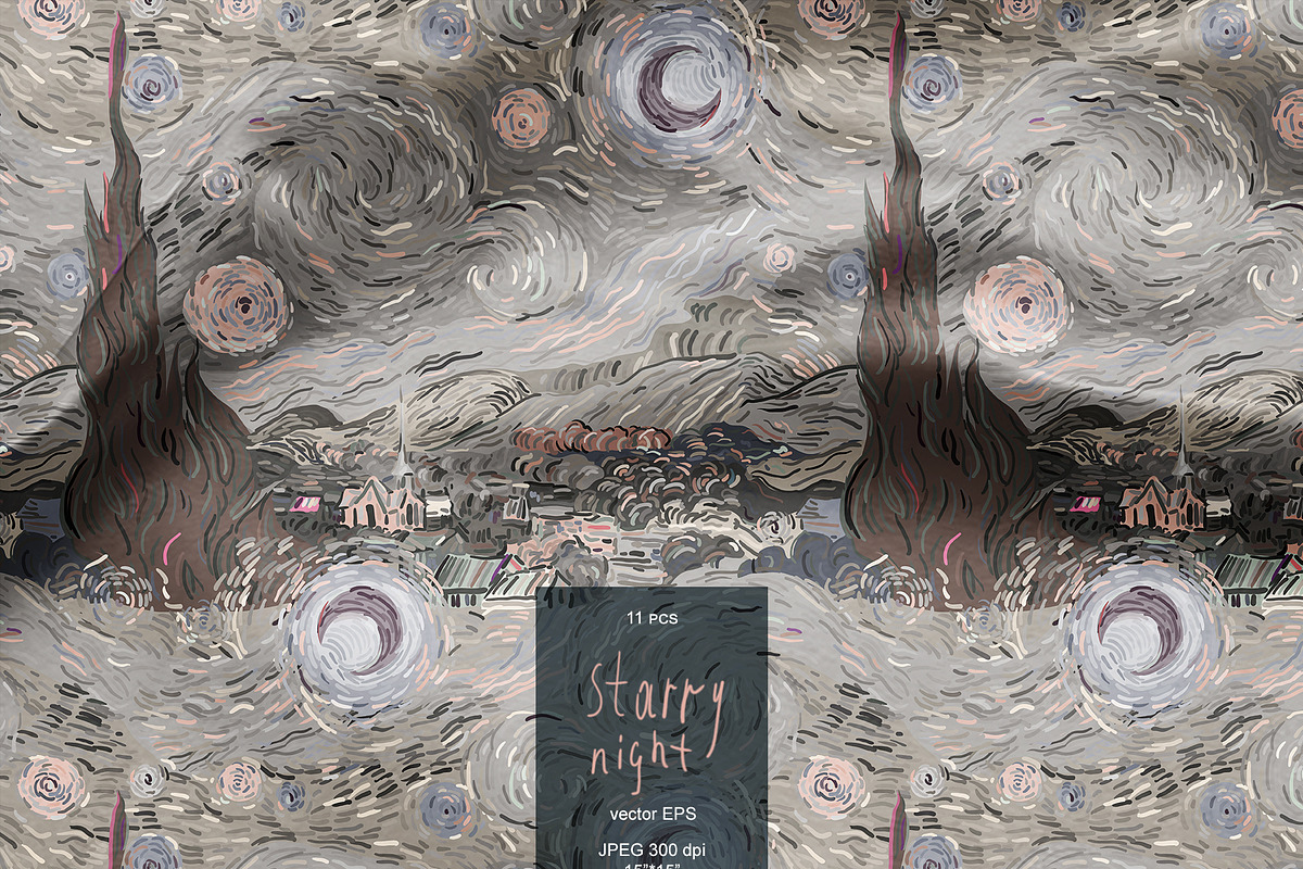 Starry night seamless vector set, a Pattern Graphic by PatternsBlooming