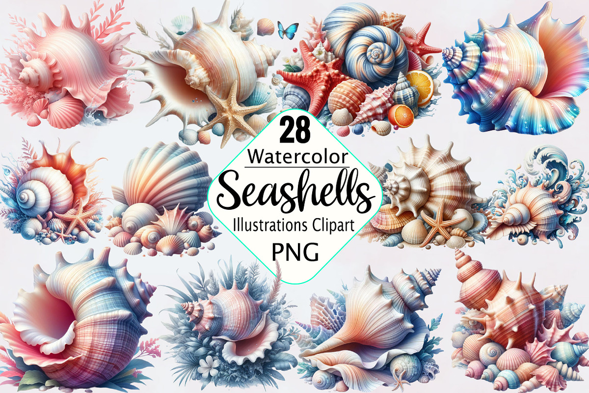Seashells Clipart, Seashell PNG Clip, an Illustration by SVGArt