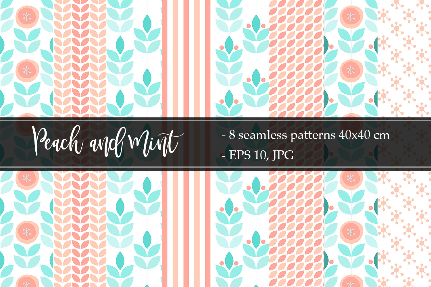 Peach and Mint Color Vector patterns, a Pattern Graphic by Plants&Stuff