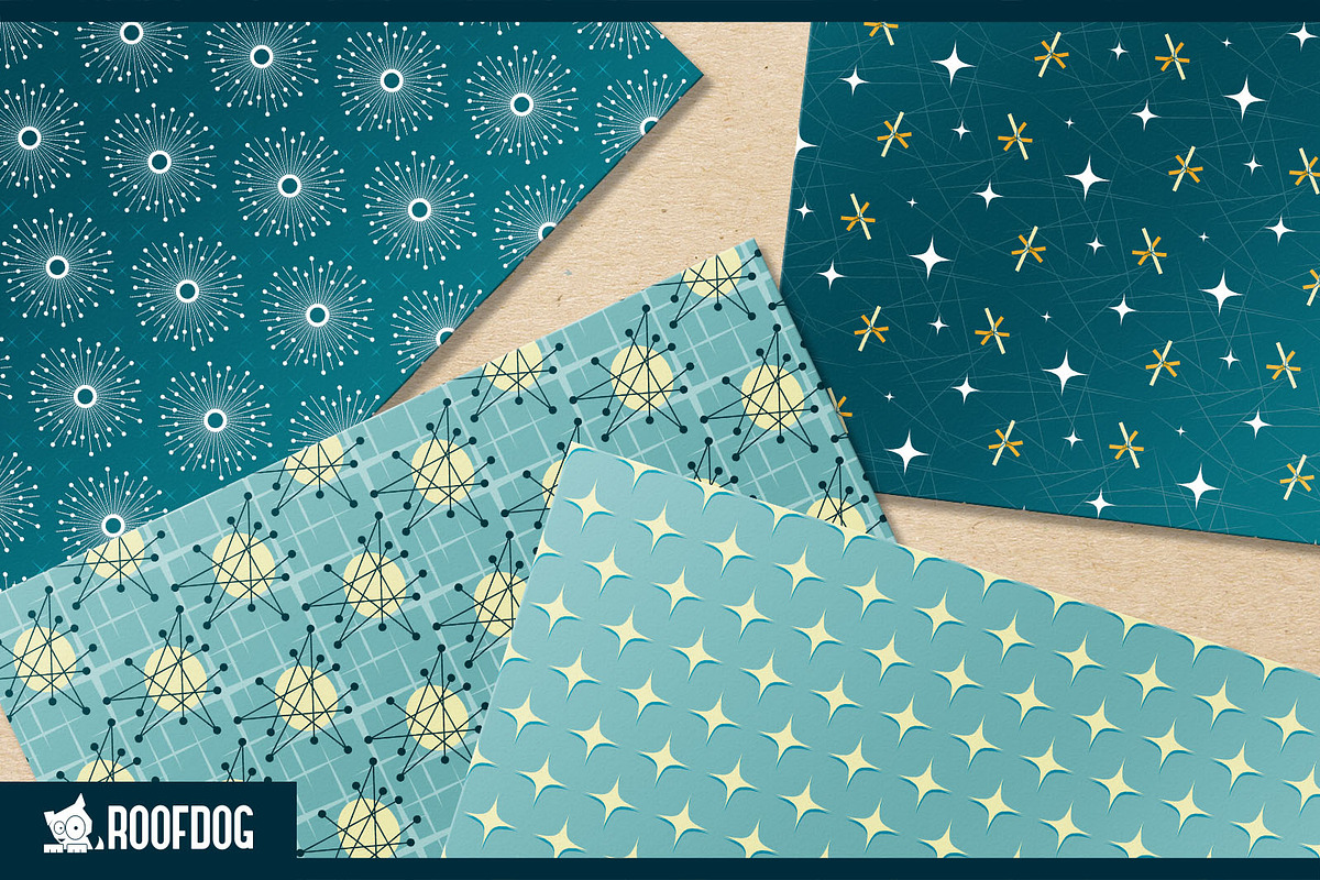 1950s mid century atomic starbursts, a Pattern Graphic by Roofdog Design