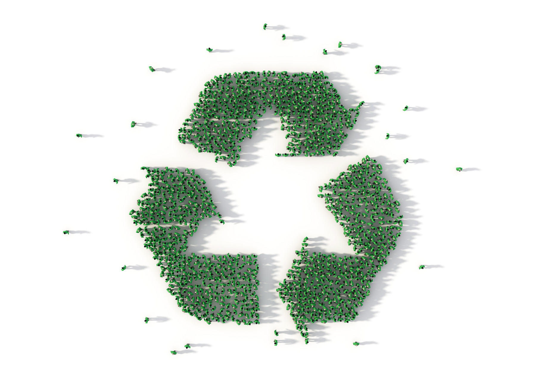 Large group of people forming a recycling symbol. Social media concept ...