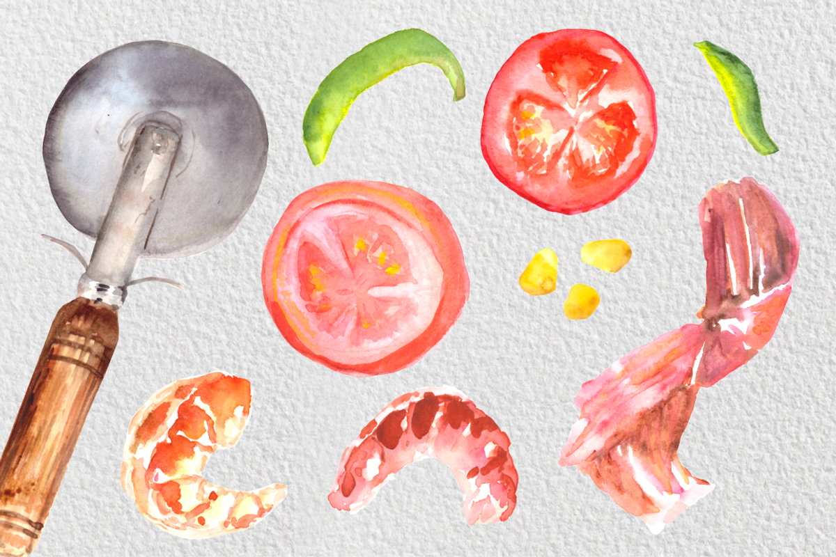 Watercolor Pizza Clip Art Set, a Food Illustration by Tati Bordiu