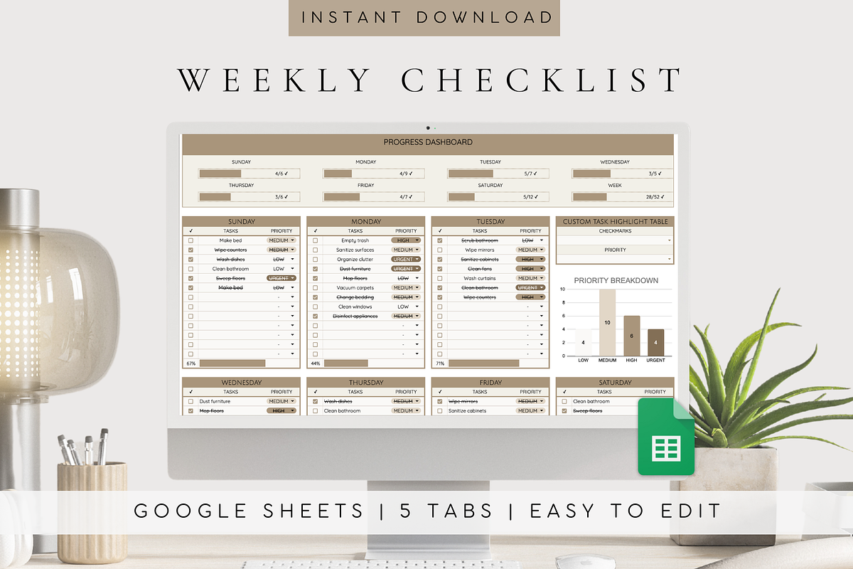 Digital Weekly Checklist Spreadsheet, a Templates & Theme by BRANDcontent