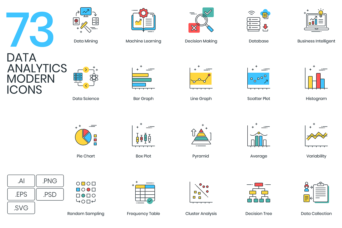 73 Data Analytics Modern Icons, an Outline Icon by Flat Icons