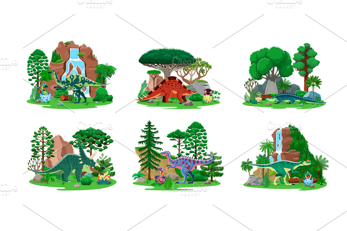 Mother dinosaurs with kids in egg, an Animal Illustration by Vector ...