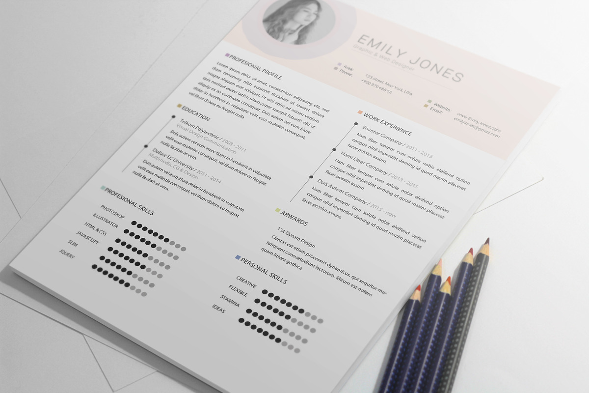 Simple Color CV-Resume Template *C, a Resume Template by Showy68 Template