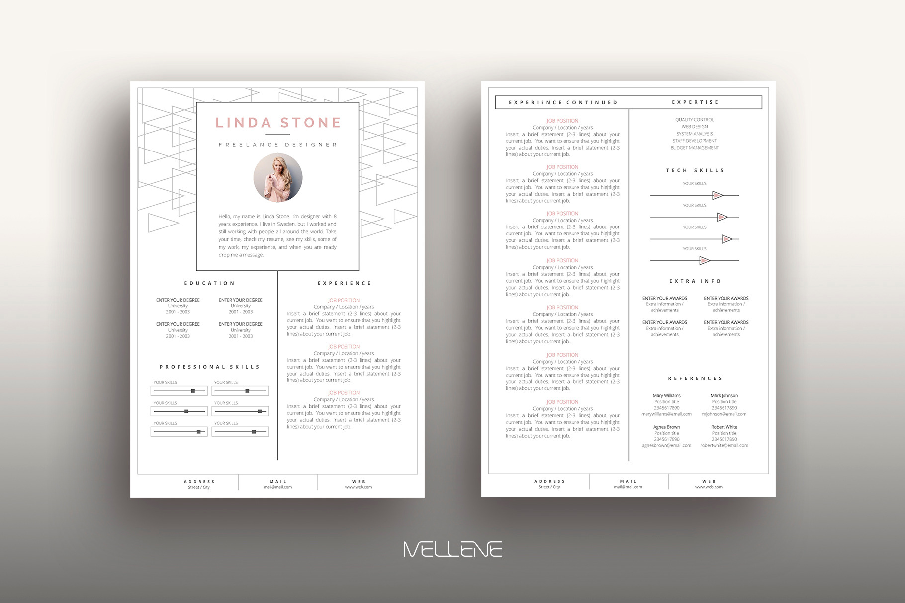 Resume / CV template - Linda, a Resume Template by Mellene Templates