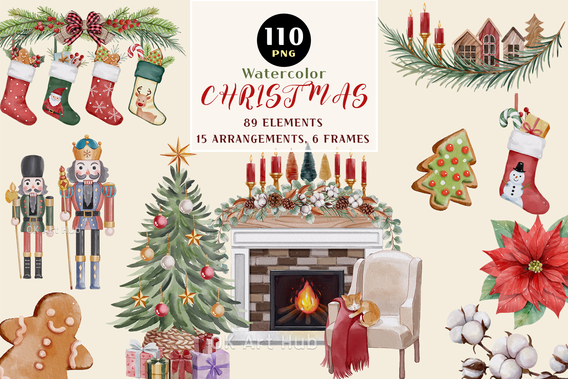 Watercolor clipart - Boho Christmas, a Decorative Illustration by OKArtHub