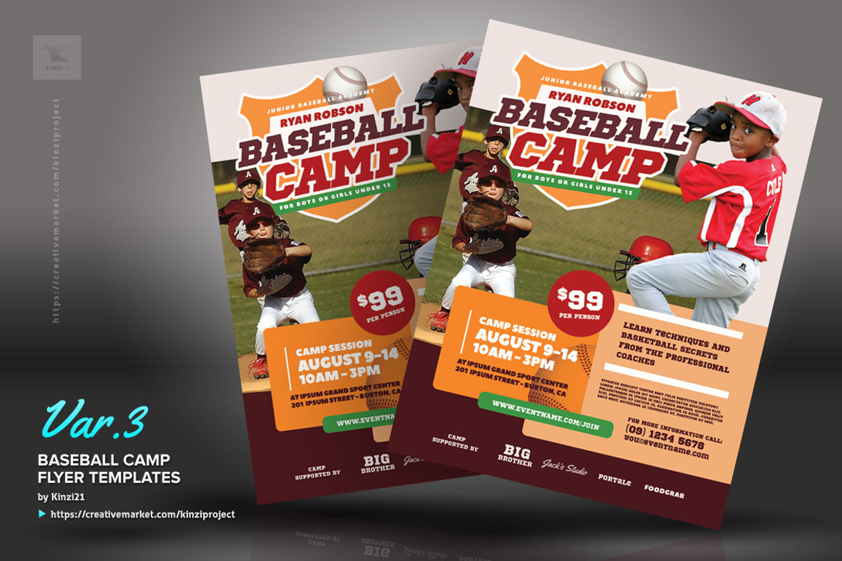 Baseball Camp Flyer Templates, a Flyer Template by kinzi21