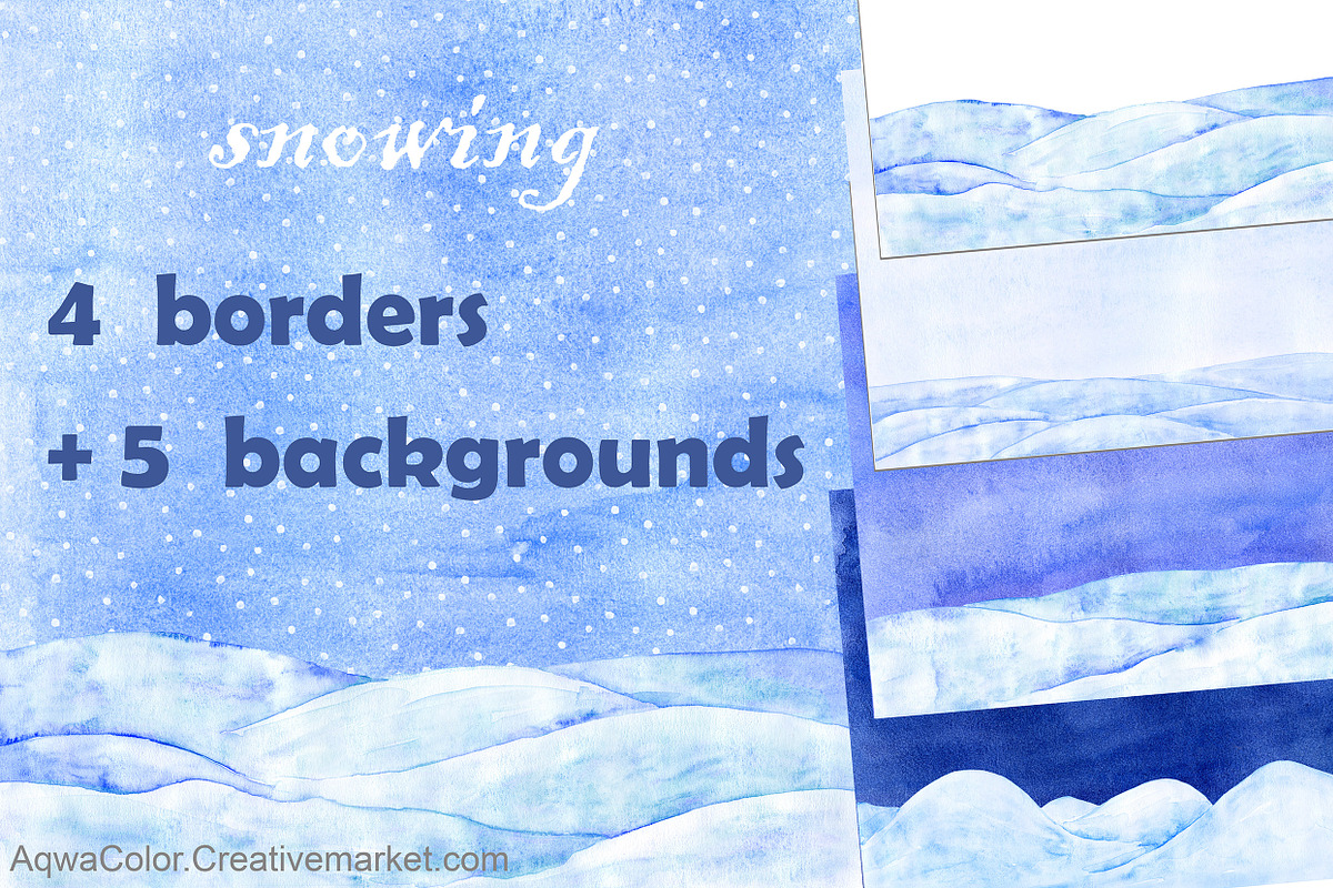 Snowing border Watercolor clipart, an Illustration by AqwaColor