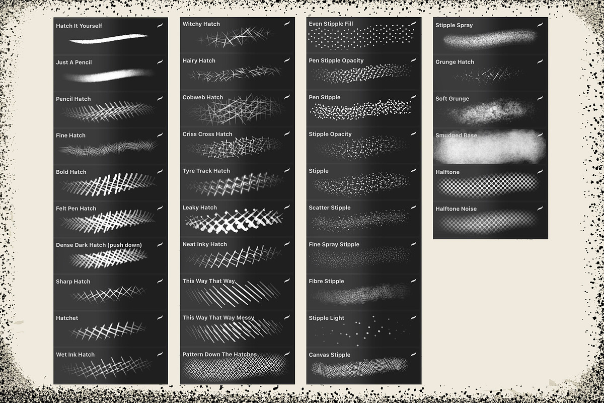 Hatch & Stipple Procreate Brushes, a Brush Add-On by Mels Brushes | Creative Market