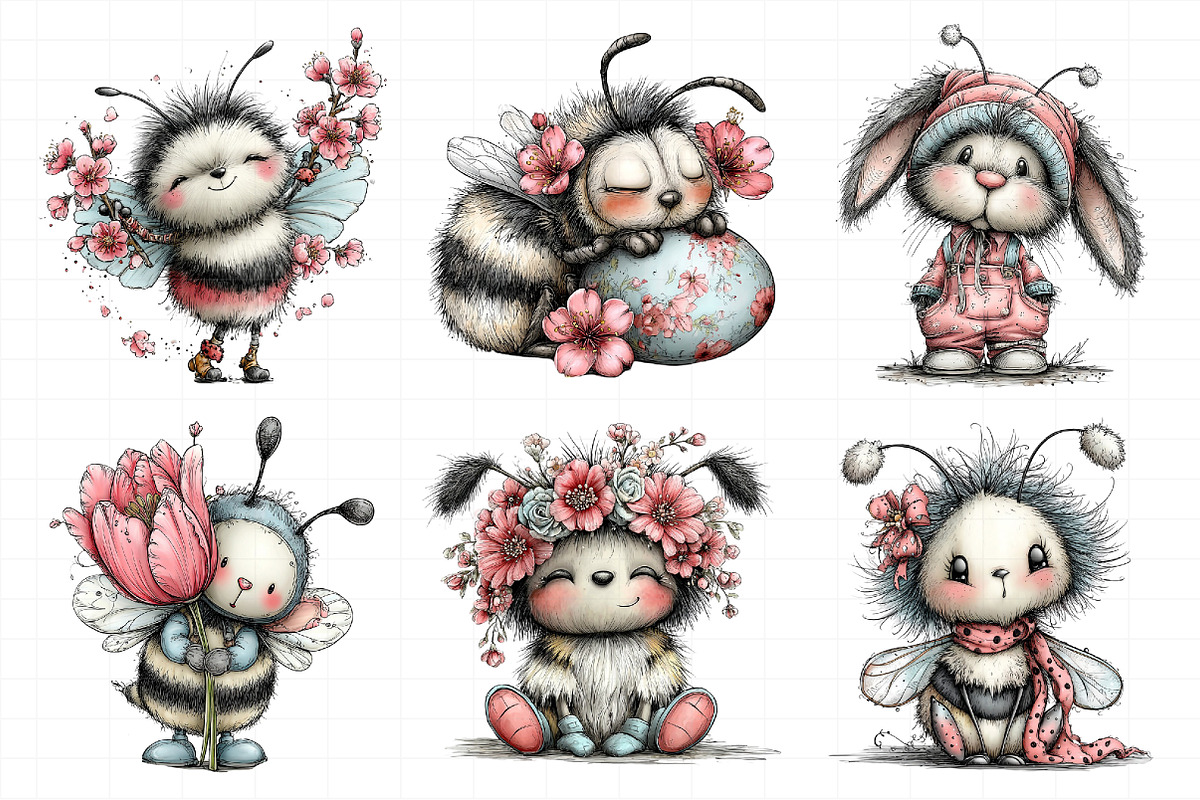 Whimsical Easter Bee Clipart, an Illustration by Daily.Designs
