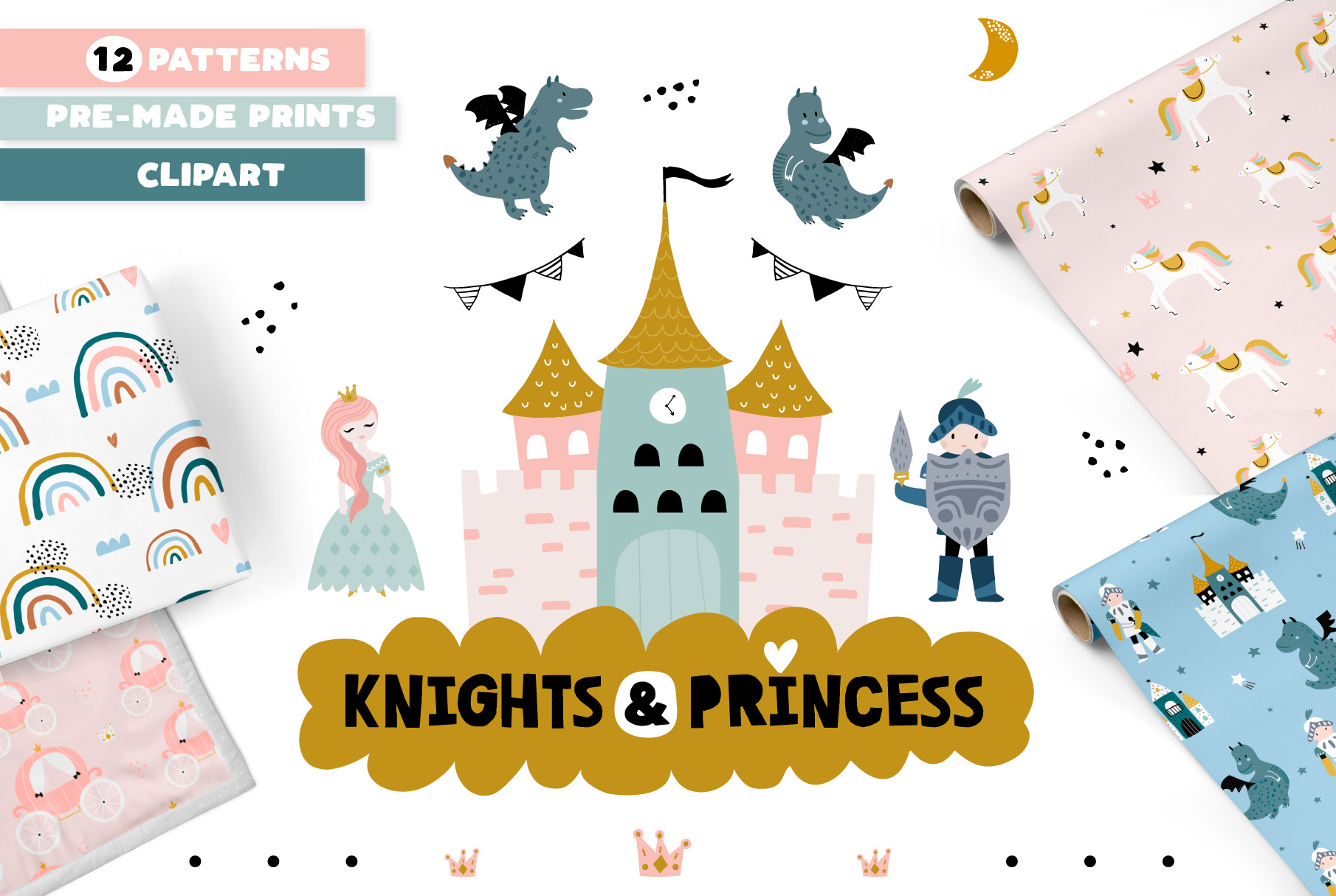 Knights & Princess graphic set, a Pattern Graphic by solmariart