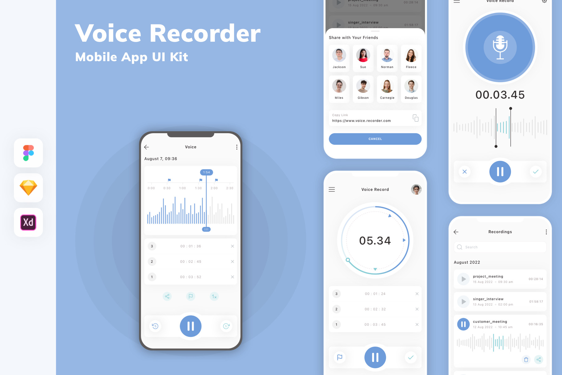Voice Recorder Mobile App UI Kit, an UI Kit Template by uicube Voice Recorder Mobile App UI Kit, an UI Kit Template by uicube