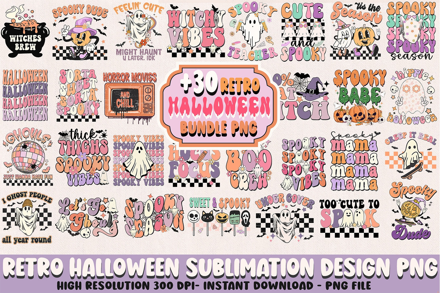Retro Groovy Halloween Bundle PNG