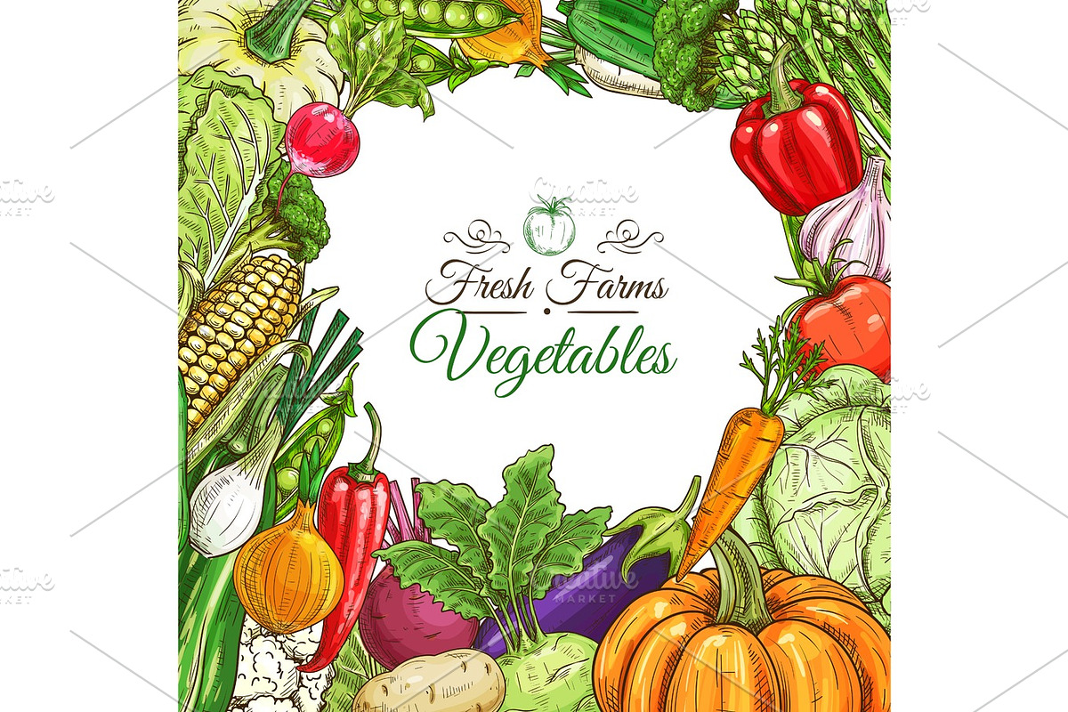 Vegetables poster, vegetarian menu design template, a Food Illustration ...