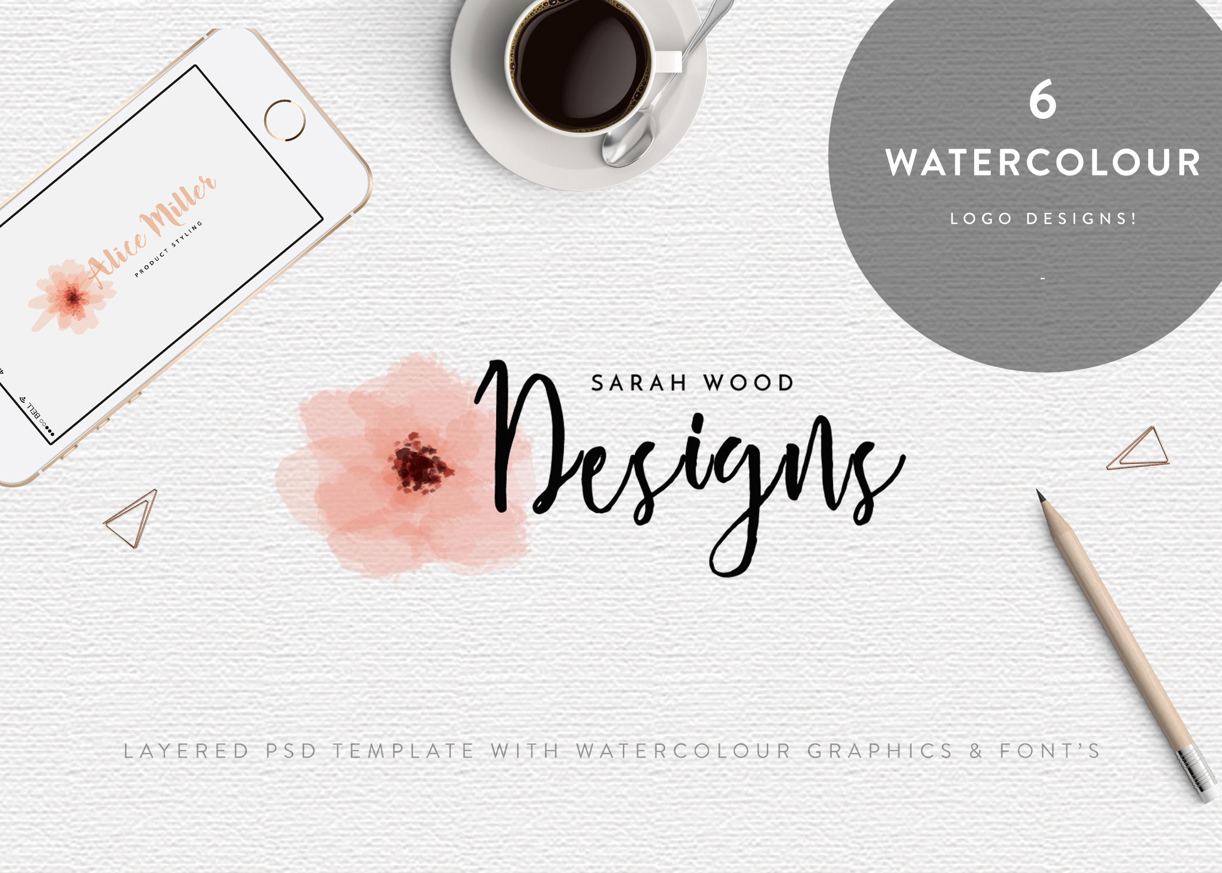 6 Watercolour Logos, a Branding & Logo Template by GraphicSupplyCo.