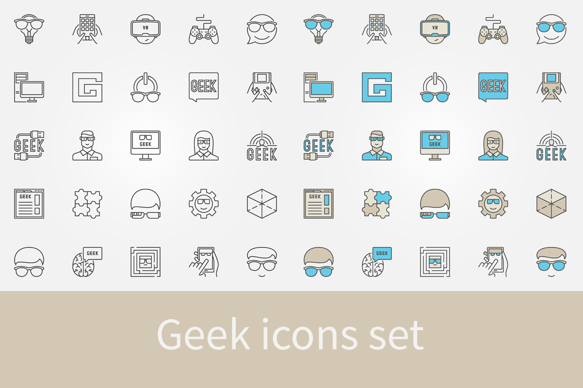 Geek icons set, an Outline Icon by Venomous Vector