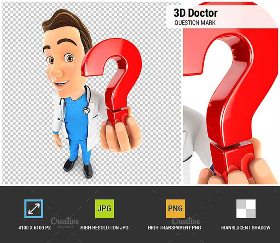 3D Doctor Holding a Question Mark, a Healthcare Illustration by 3DMask