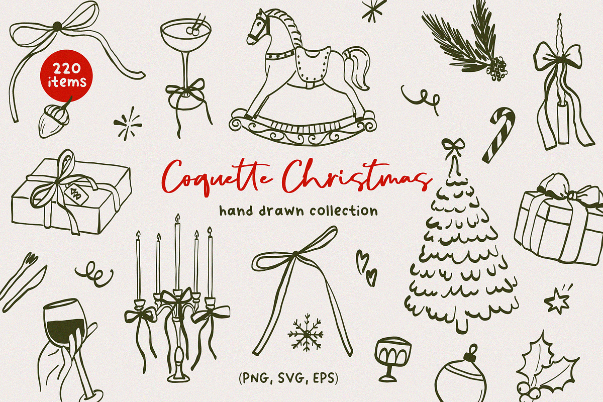Christmas Hand Drawn line art clipart