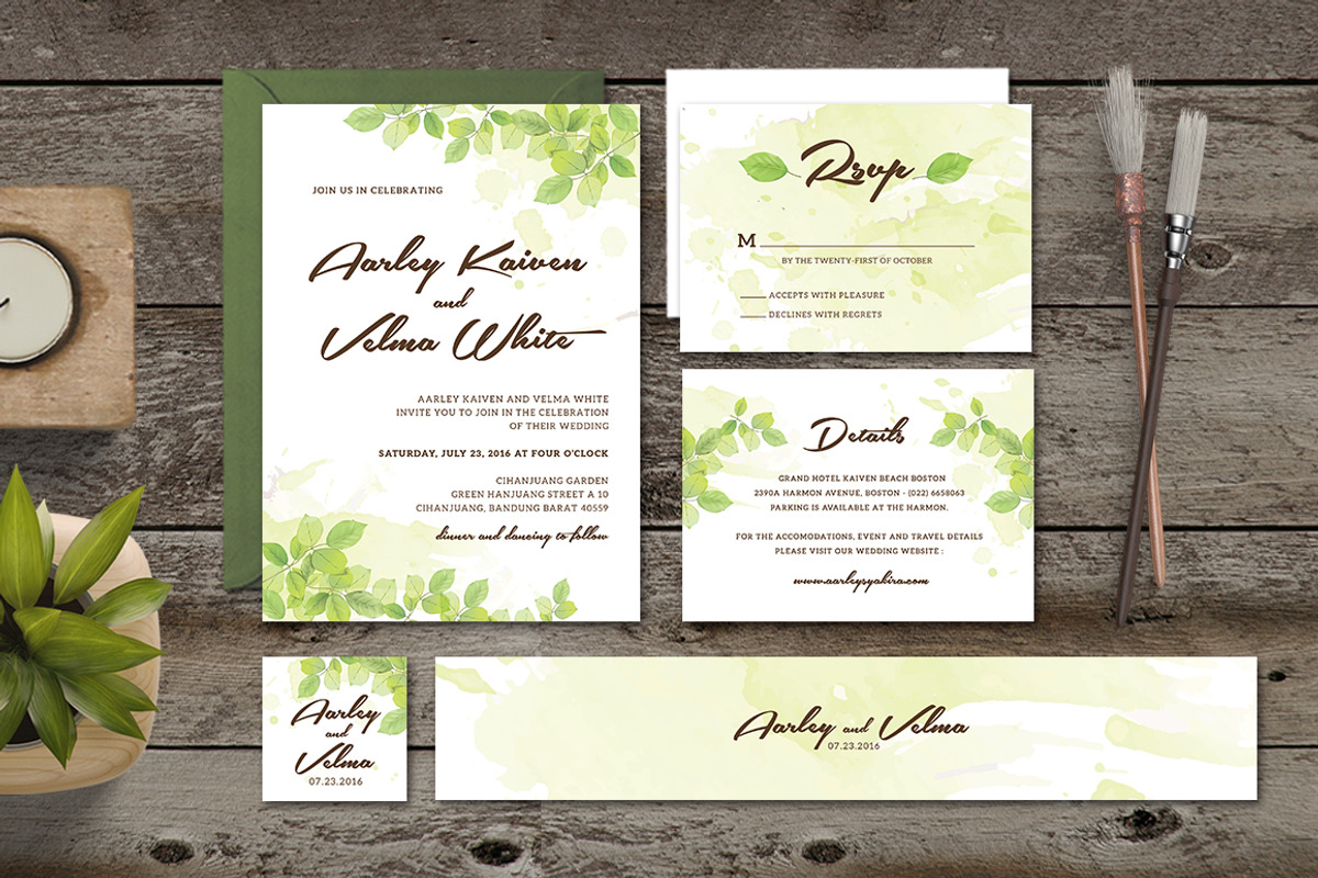 Leaf Wedding Invitation Set, a Card Template by Aarley Kaiven