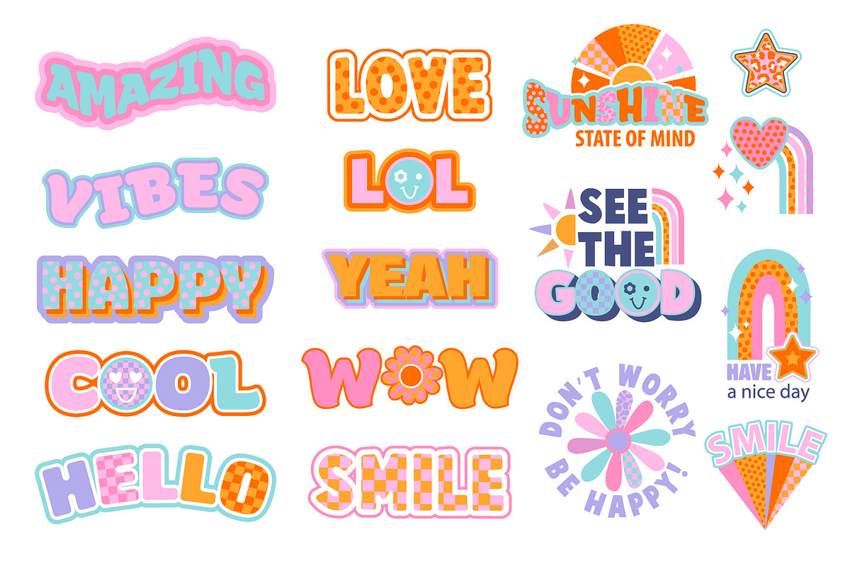 Groovy retro collection of stickers, an Object Illustration by Artlavi ...