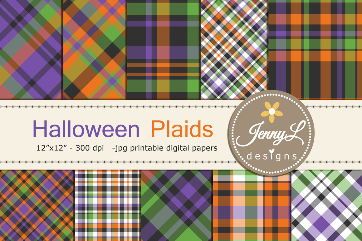Halloween Plaid Digital Papers, a Pattern Graphic by JennyL Designs