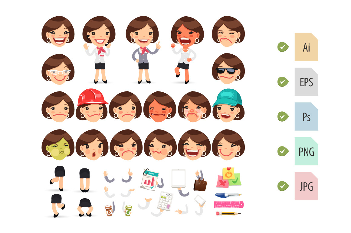 Set of Cartoon Female Manager, a Work Illustration by Voysla's Shop