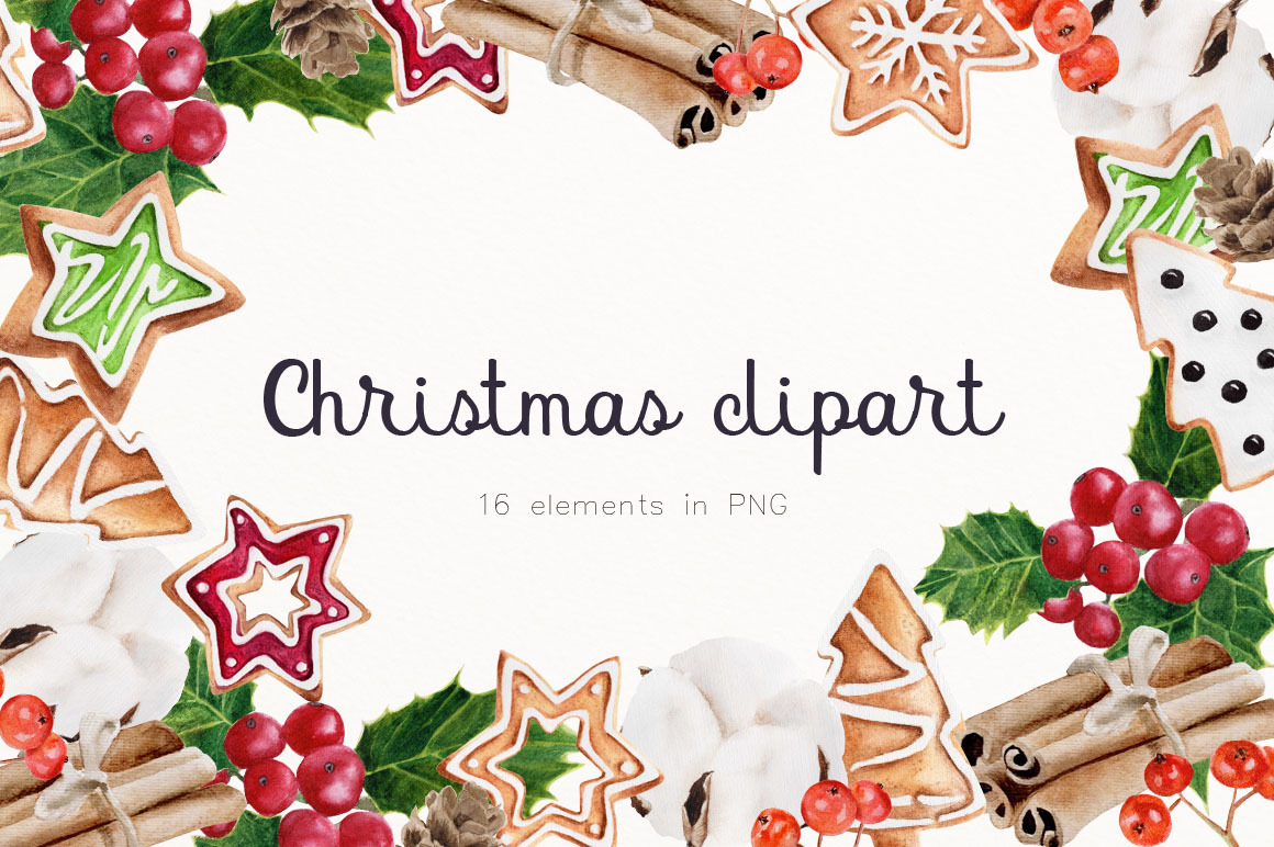 Christmas handpainted clipart, a Decorative Illustration by ...