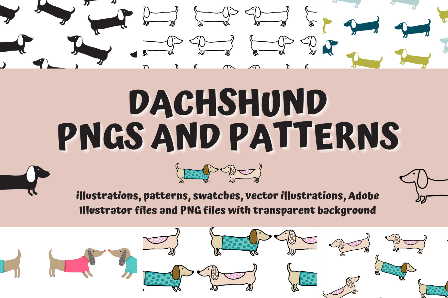 Dachshund patterns and illustrations, a Pattern Graphic by bigmomentsdesign