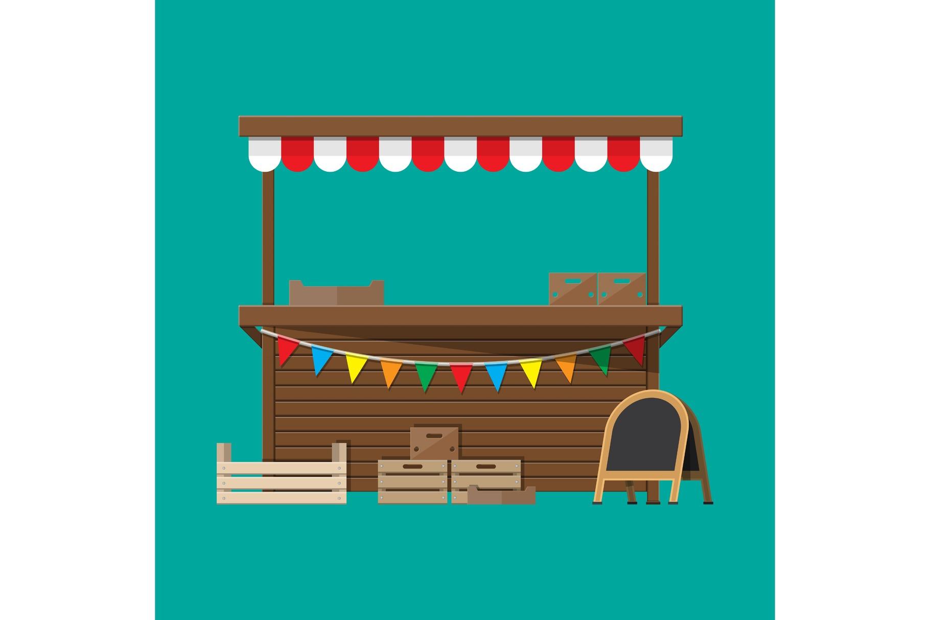 Market food stall with flags, crates, a Food Illustration by Abscent