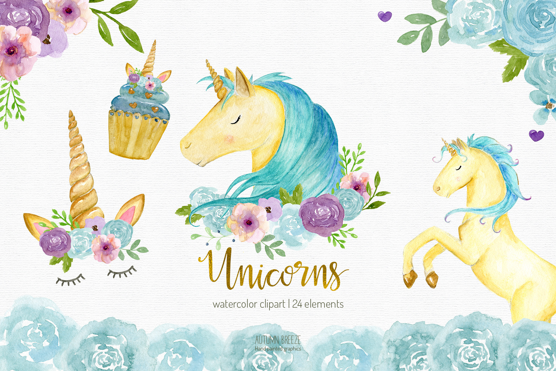 unicorn watercolor clipart, an Animal Illustration by Autumn Breeze