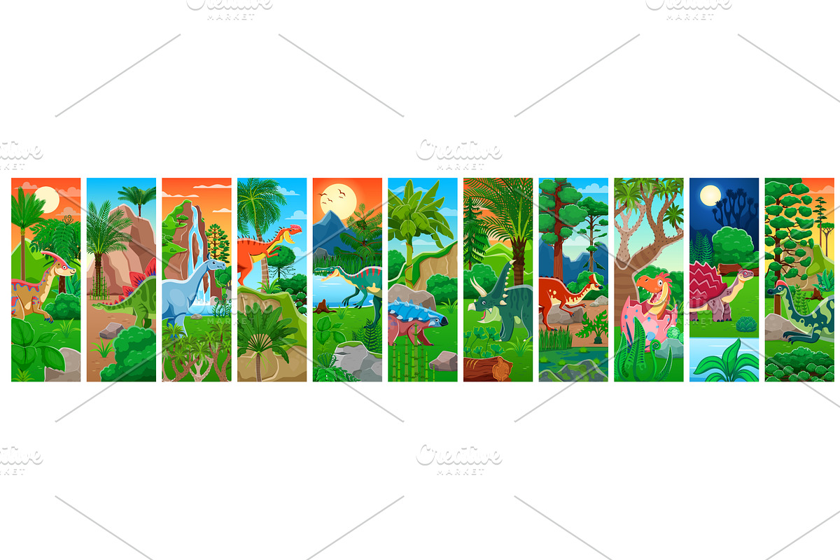 Cartoon prehistoric dinosaurs, an Animal Illustration by Vector Tradition