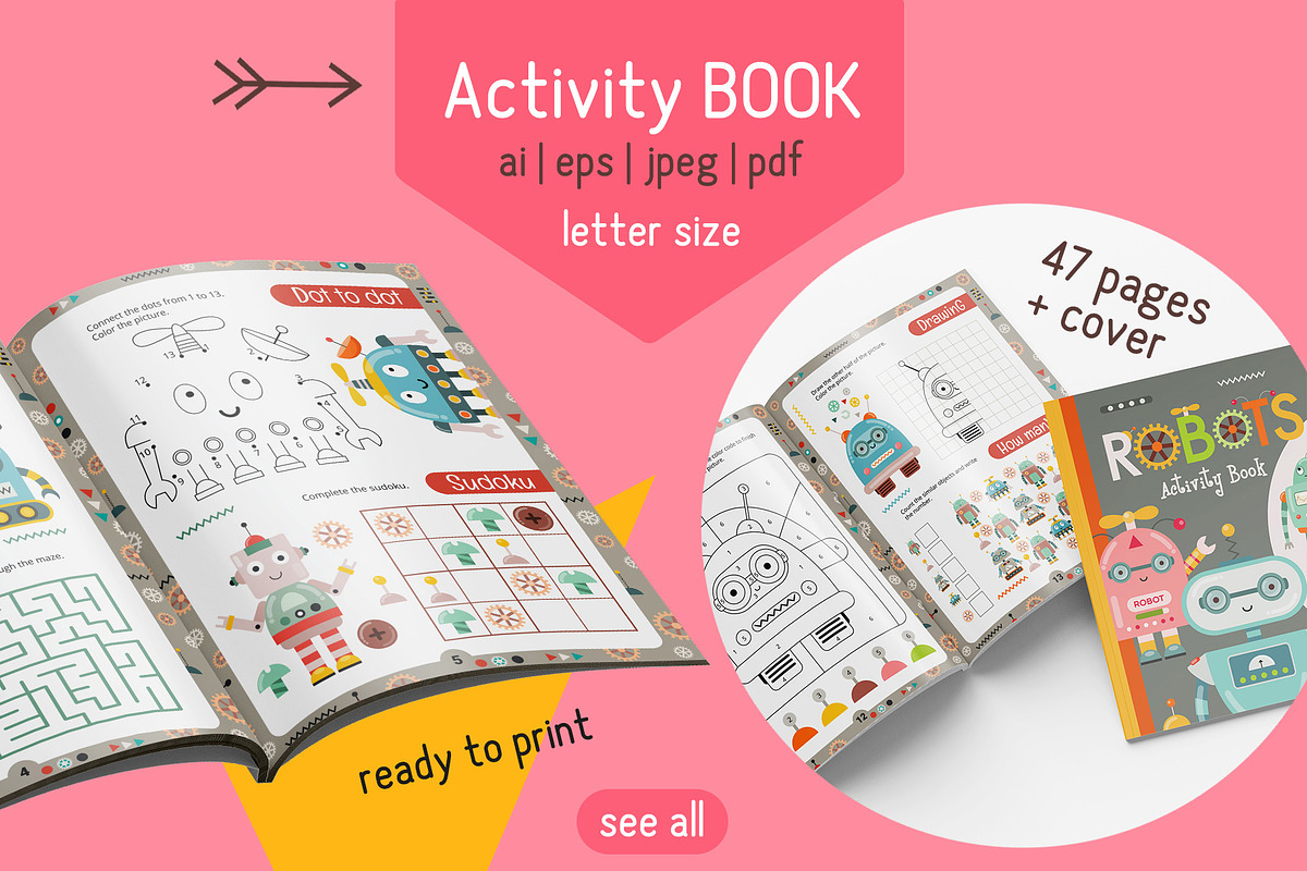 Activities for kids Robots pages, an Education Illustration by Nursery Art