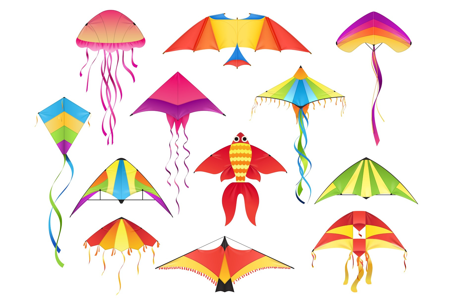 Flying paper kites, icons | Illustrations ~ Creative Market