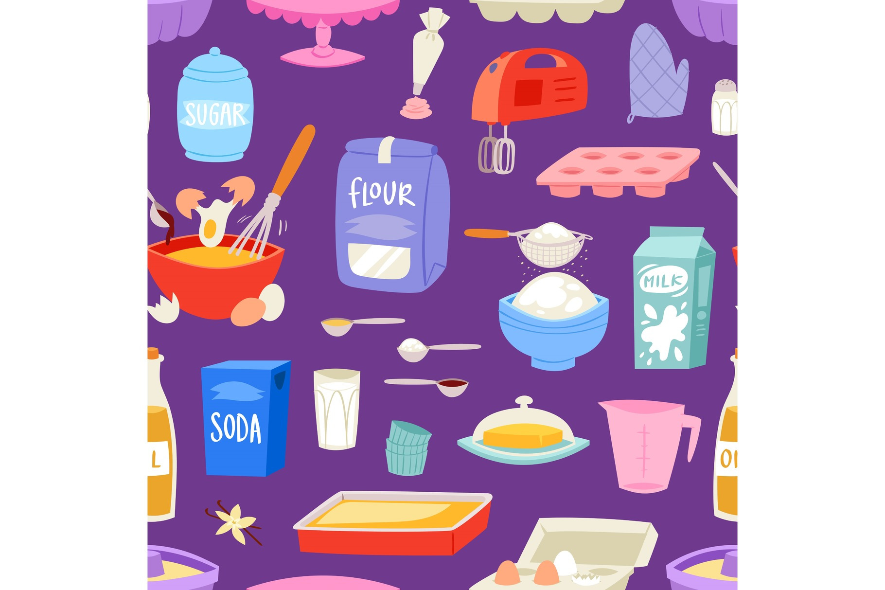 Bakery ingredients vector food and kitchenware for baking cake set of ...