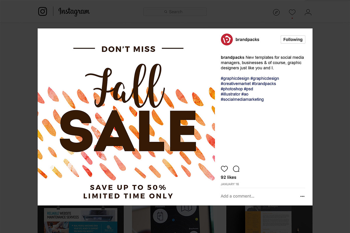 Fall / Autumn Social Media Templates, a Social Media Template by BrandPacks