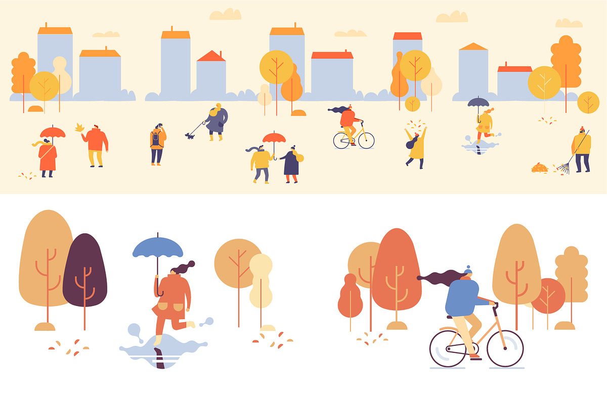 Autumn People Vector Set, a Seasonal Illustration by Vector_Art